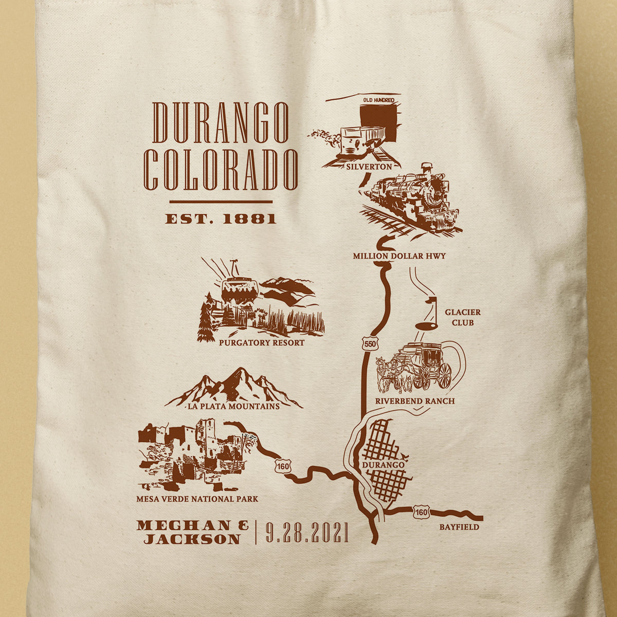 COLLEEN | Durango, Colorado Map Tote – April Twenty Five
